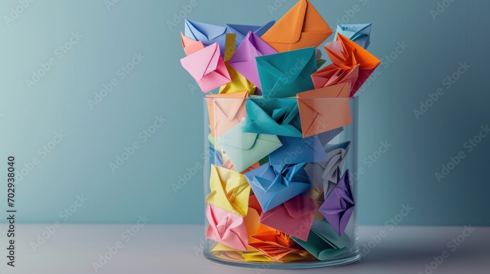 a glass filled with lots of different colored origami origami origami ...