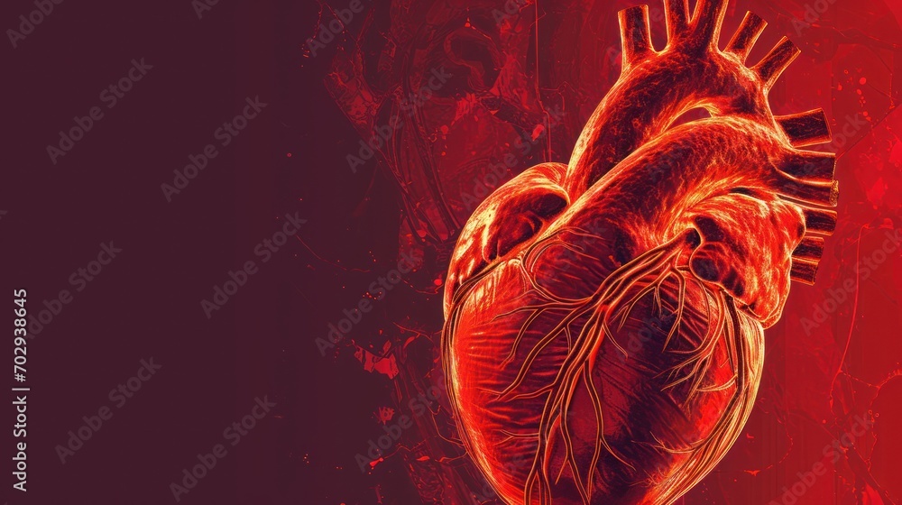 Ilustrace „ a drawing of a human heart on a red background with blood ...