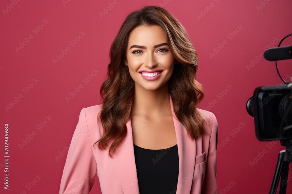 Young TV presenter woman Stock Photo | Adobe Stock