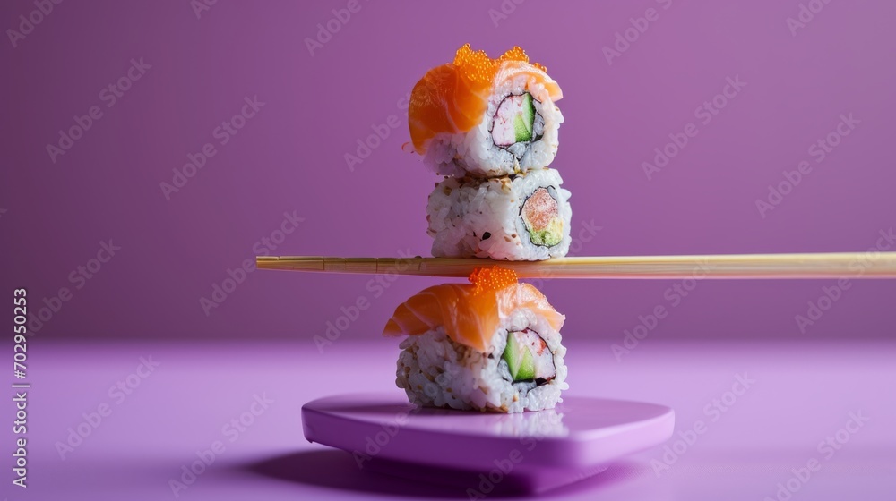 Beautiful harmonious composition of sushi on purple background ...
