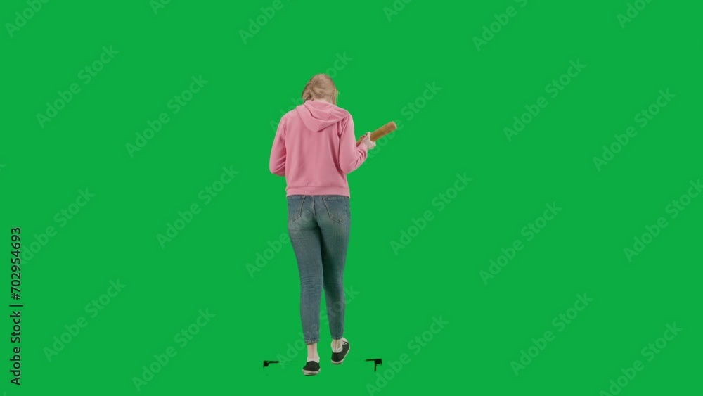 Portrait of victim on chroma key green screen background. Young girl ...