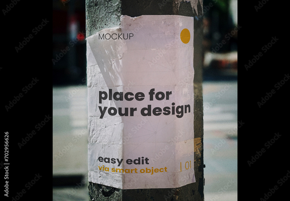 Vertical Sign Paste on Street Column Mockup Stock Template | Adobe Stock
