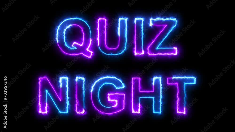 Quiz Night, Party Night and Date Night. Animated text in red and blue ...