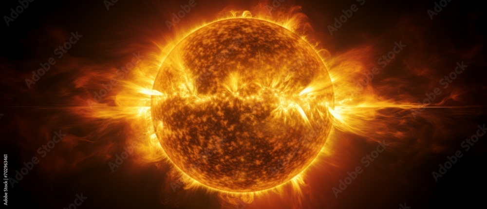 Bright Sun against dark starry sky in Solar System. Powerful Sun Solar ...