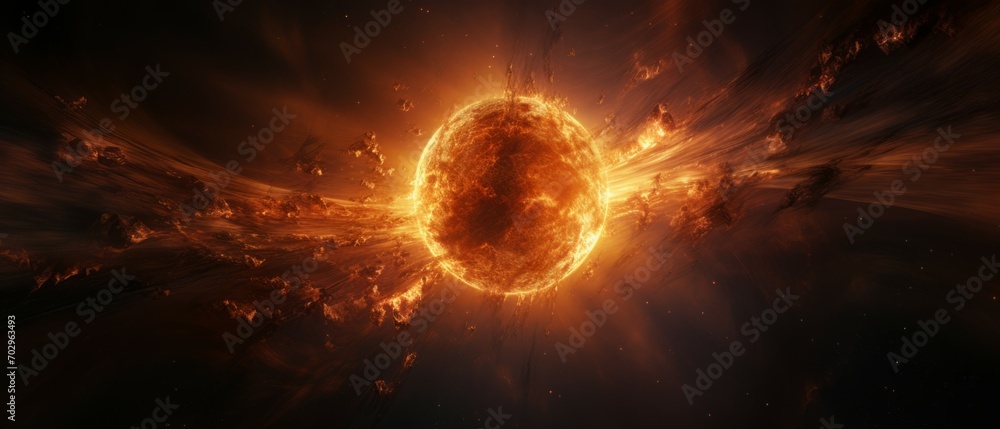 Bright Sun against dark starry sky in Solar System. Powerful Sun Solar ...