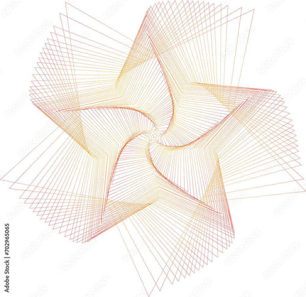 Abstract element in the form of a swirling five-pointed star. Yellow ...