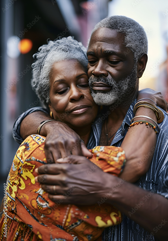 Elderly African couple hugs with love and romance. AI generated. Family ...