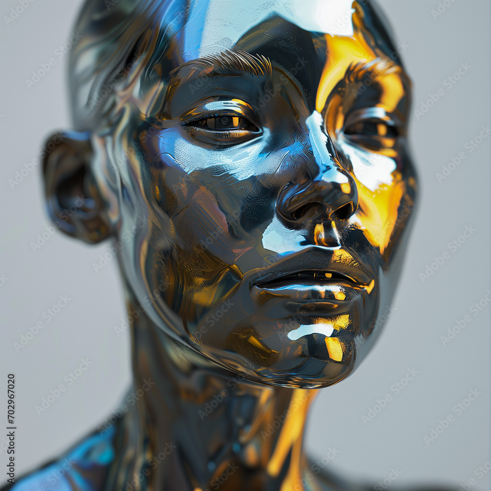 Model with distorted geometry on the face, creating a smooth melted ...