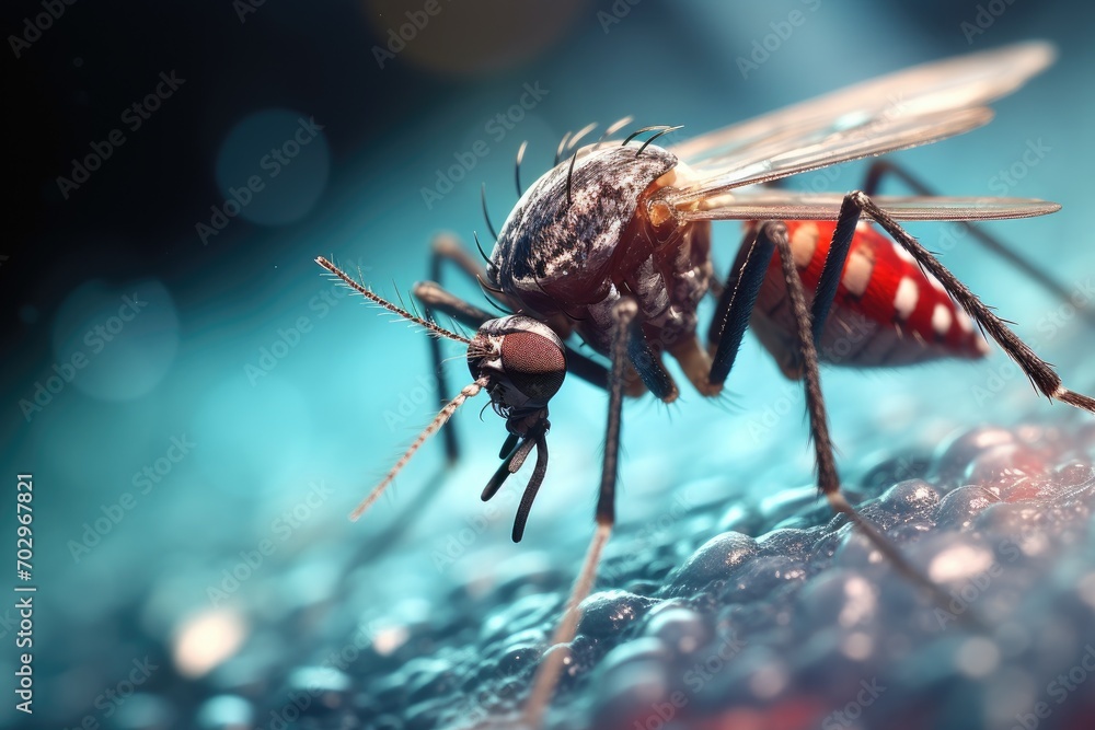 mosquito on the blue background. 3d illustration. macro, Microscopic ...