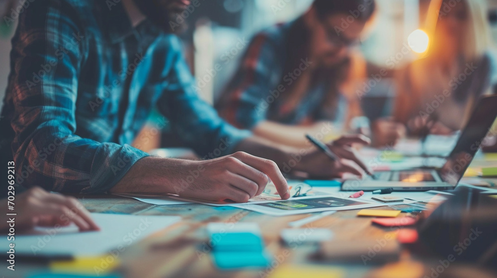 A team of web developers collaborating on design and layout, Team ...