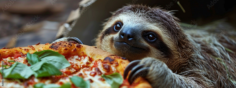 cute handsome sloth eating pizza. Stock Illustration | Adobe Stock