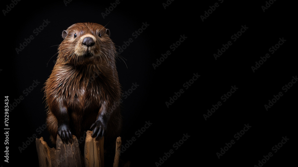 A beaver on a stump with space for text. Banner with a wild animal ...