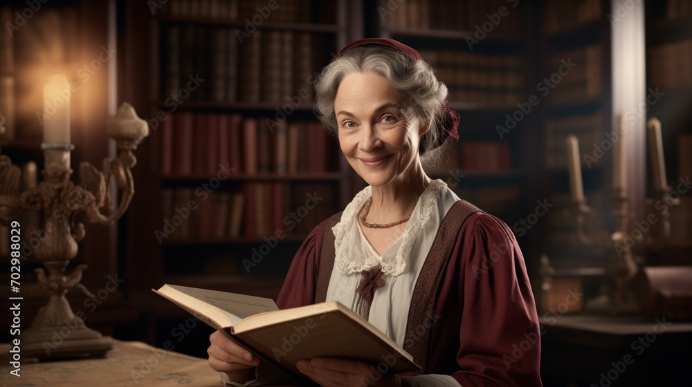 Portrait of Old White Female Historical Figure Reading a Book then ...