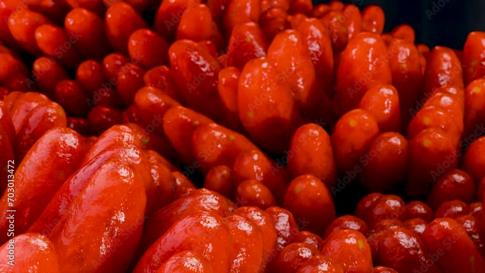 intestinal villi.Red microvilli in a intestinal tract. close-up ...