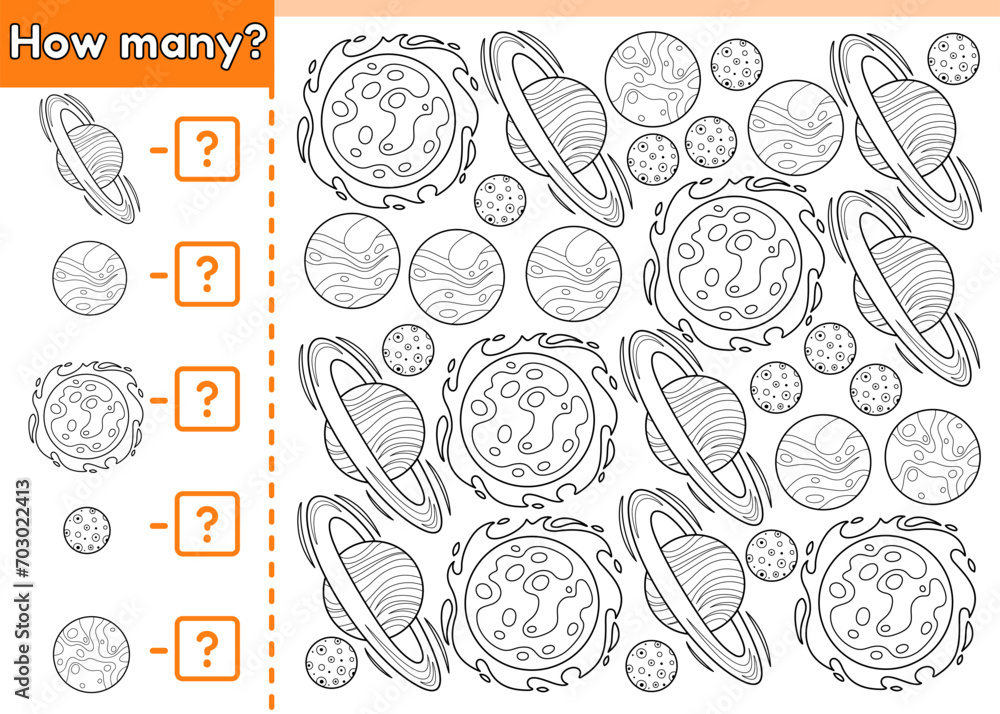 Counting kids game. Space math game. How many planets of Solar system ...
