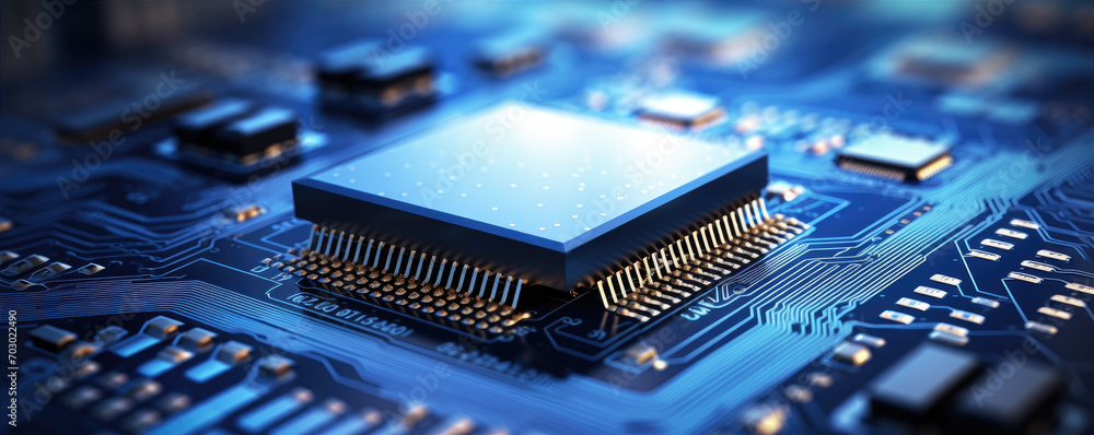Digital Microprocessor. Computer Controller Circuit Board closeup Main Central Processing Unit ...