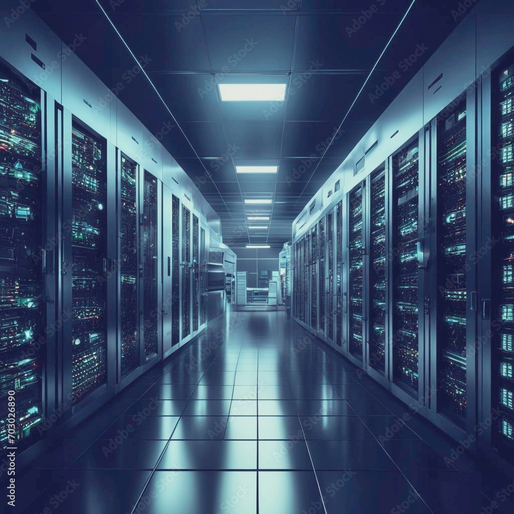 Server Room Computer Datacenter Rack Data technology. A spacious server ...