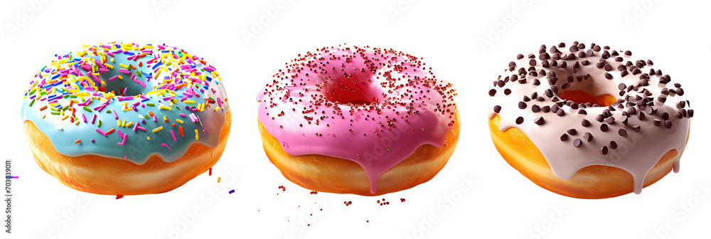 Realistic glazed donuts with sprinkles isolated on transparent ...