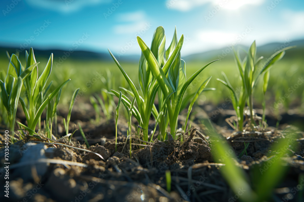 Sprouting wheat fields in early spring, a vibrant and promising sight ...