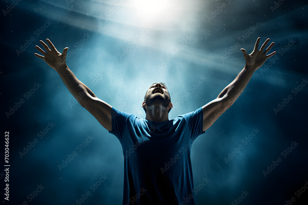 Christian praying to God and man shouting with arms raised to God, hope ...
