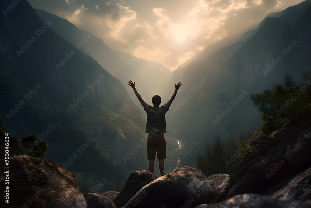 Christian praying to God and man shouting with arms raised to God, hope ...