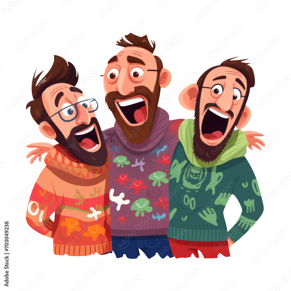 Funny Crazy Friends Laughing with Ugliest Sweaters Cartoon Illustration ...