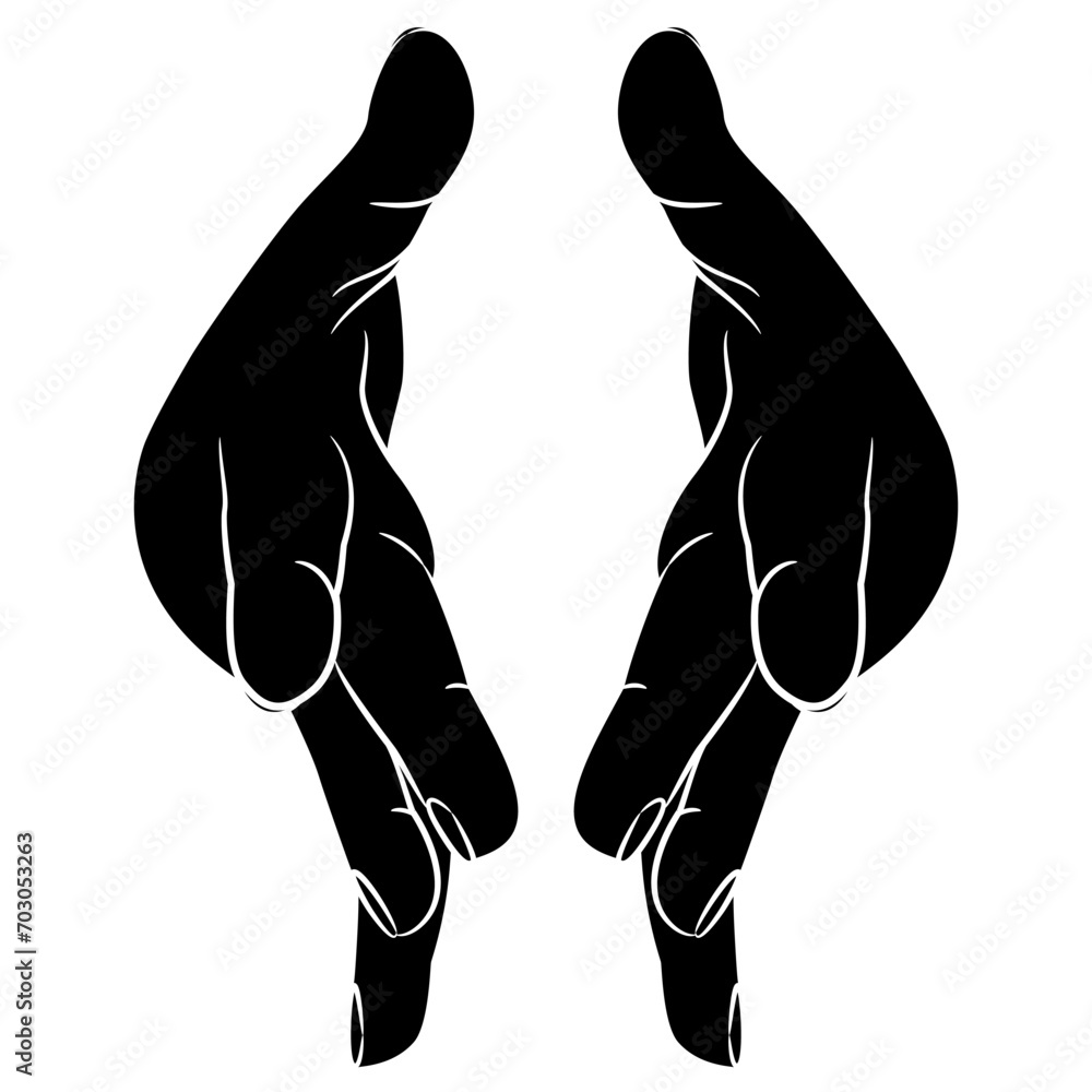Two stretched forward human hands with open fingers in dynamic release ...