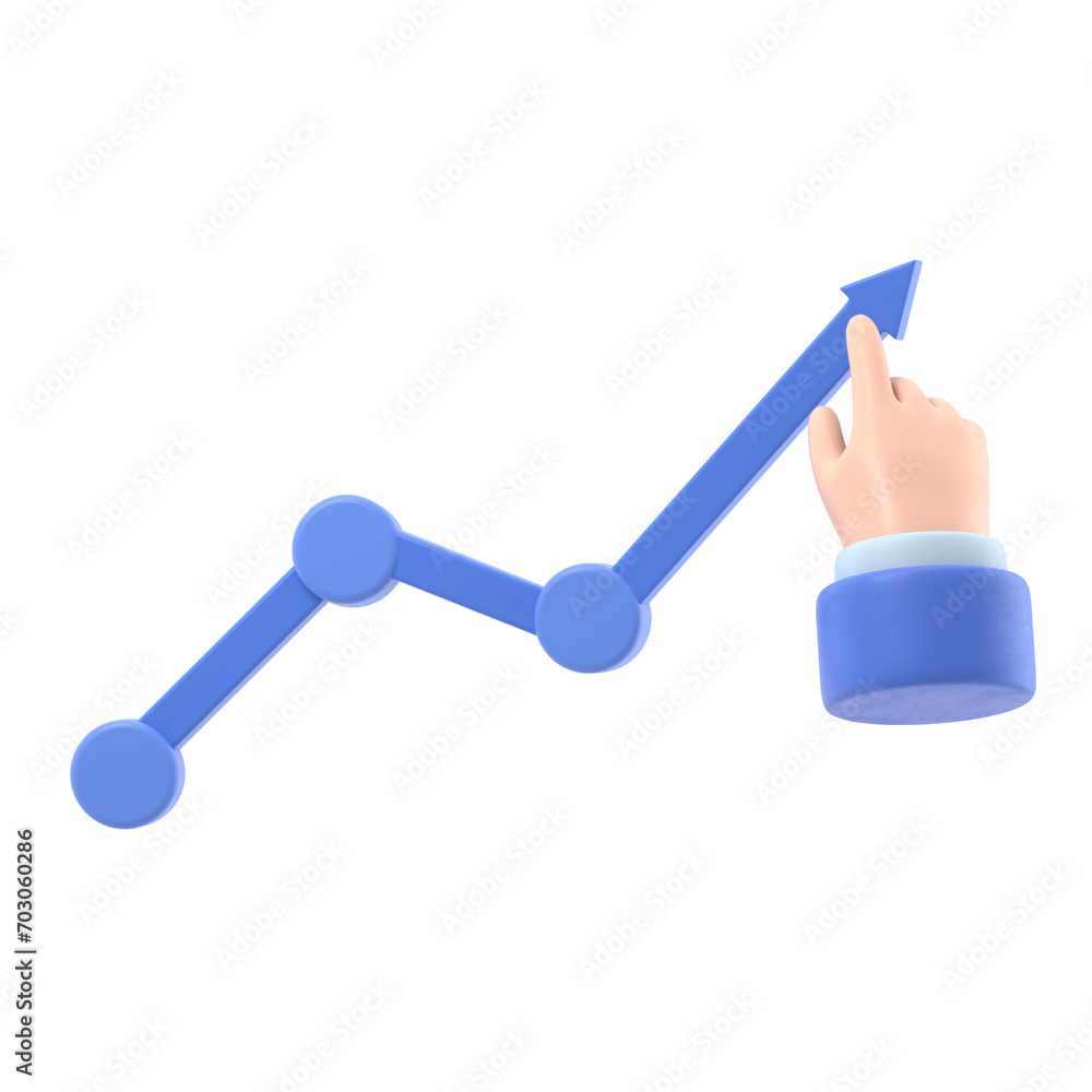 Increase sales. Diagram up. Businessman raises hand financial chart. 3d ...