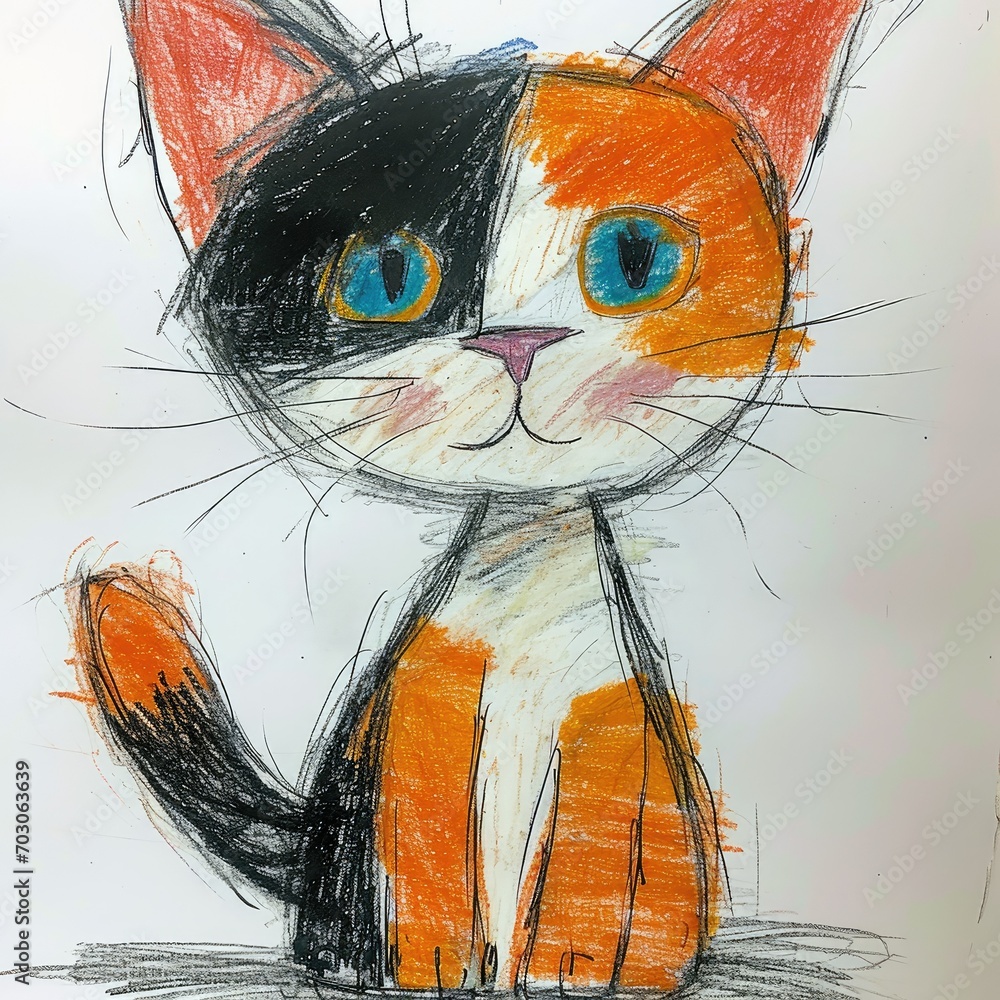 4 year old scribbly outline colorful crude juvenile crayon drawing of a ...