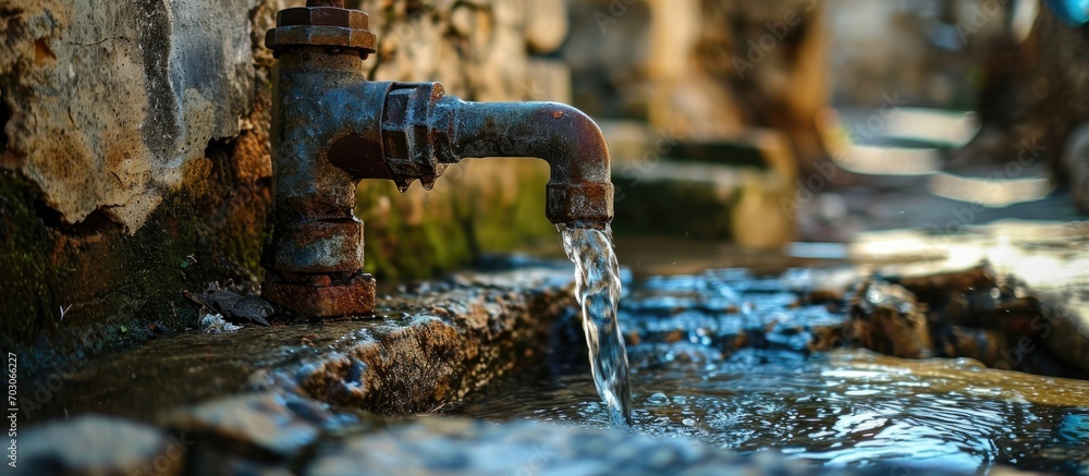 Spring water pumped manually from a contaminated well outlet poses ...