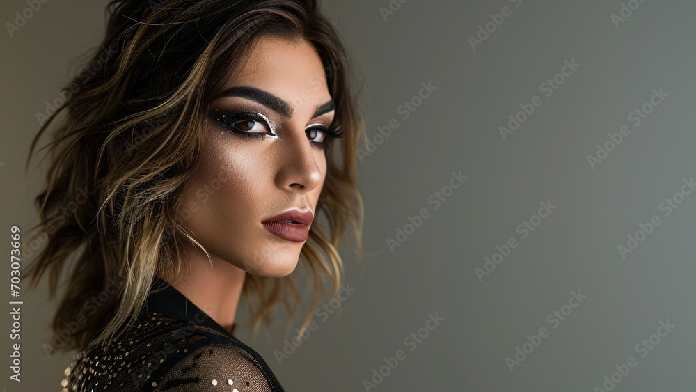 Fashion and glamorous young transgender man in makeup pose as model on ...