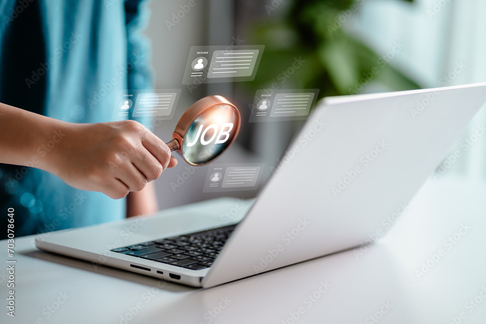 Women seeking new job search engines on screen laptop,.find your ...