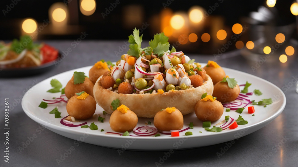 tradition and modern aesthetics by featuring Indian chaat arranged on a ...