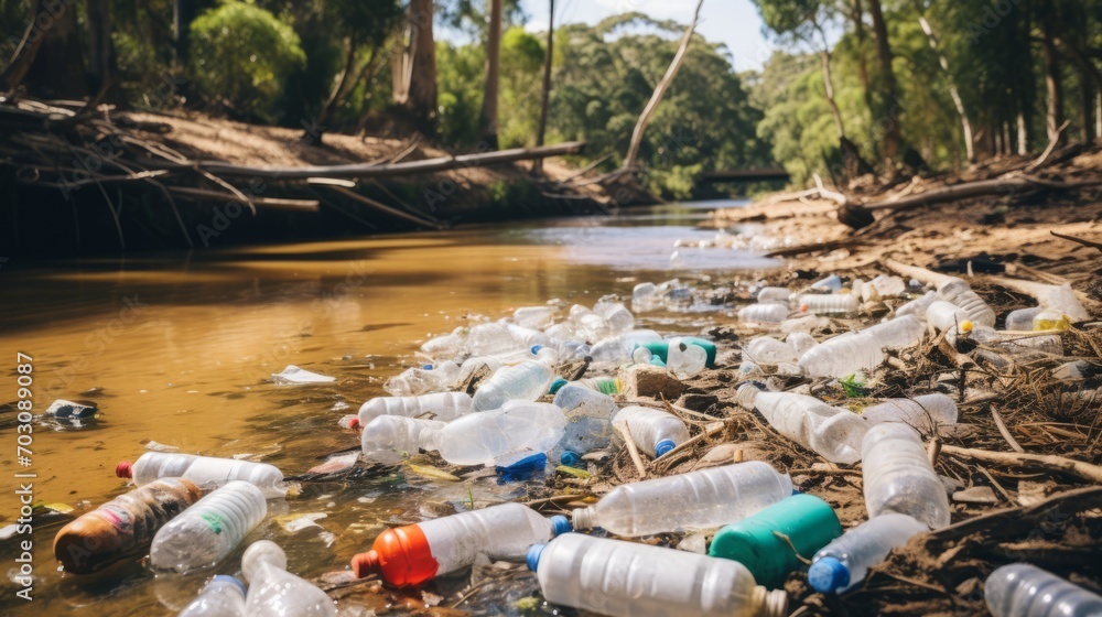 Plastic pollution in a suburban creek harming aquatic life Stock Photo ...