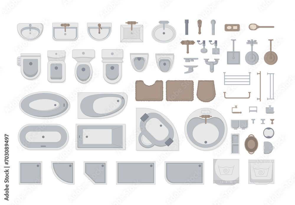 Bathroom Floor Plan Kit Top View Elements for Floorplan Design Stock ...