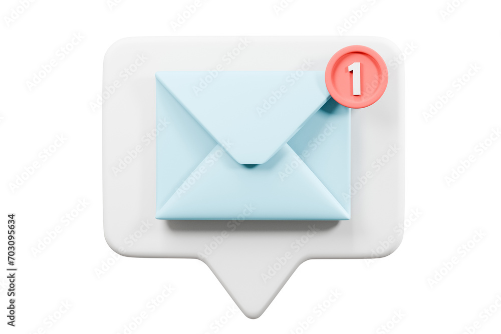 3d mail envelope icon with notification new message sign icon. Minimal 3d email letter with ...