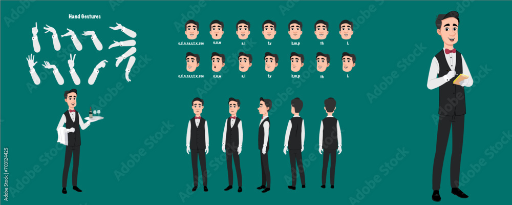 A waiter, butler model sheet. Male waiter creation set. Butler ...