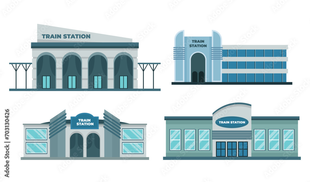 Set of Icons Railway Station Building Platform collection, train ...