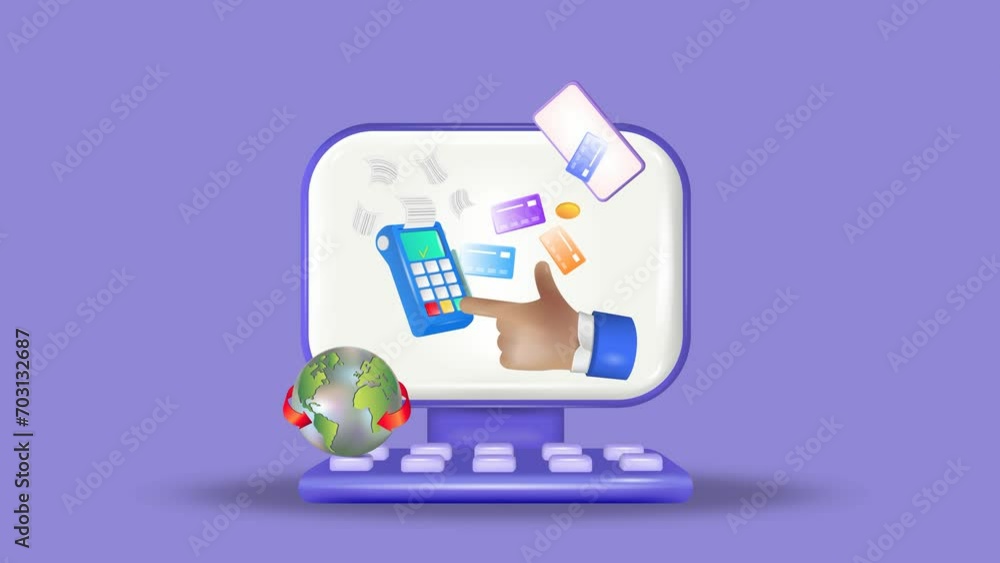 A cartoon hand and a modern POS-bank payment device. Payment and ...