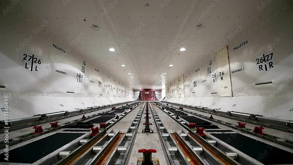 Inside wide body air cargo freighter. A lower deck. International ...