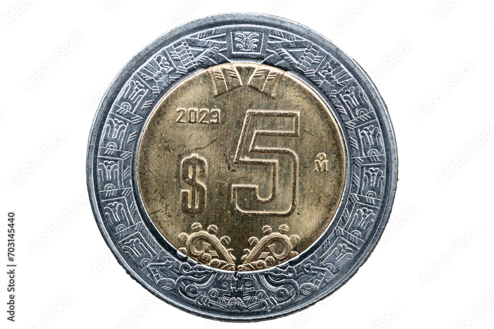 Moneda de 5 pesos mexicana edición 2023 Stock-Foto | Adobe Stock