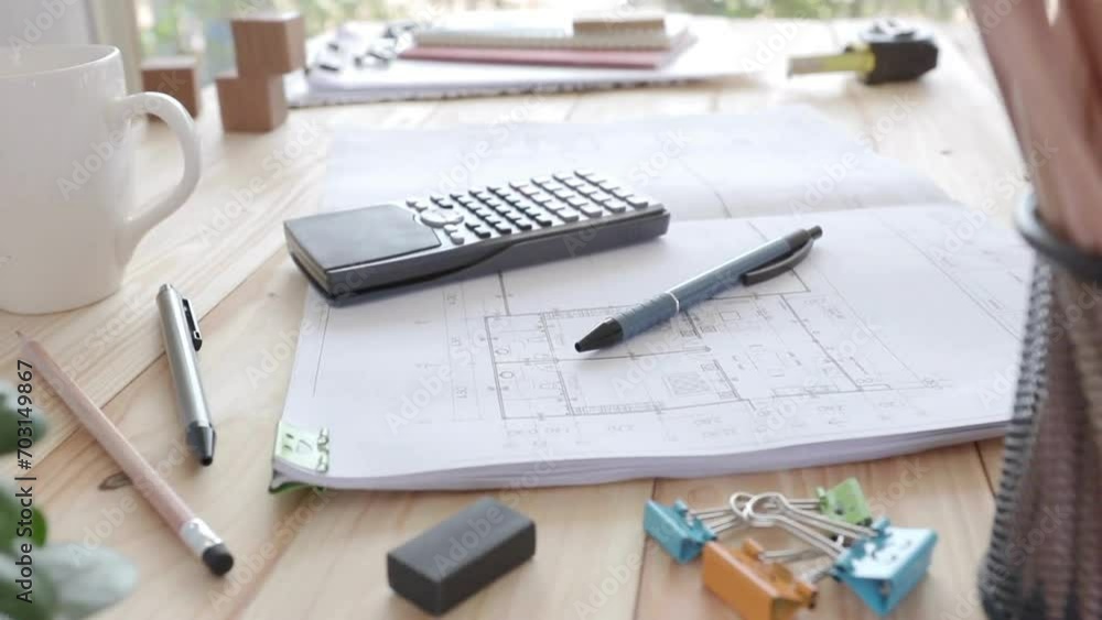 View of hands working and calculations estimate for cost and materials ...