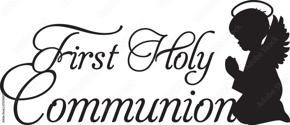 Photo First Holy Communion text sign design angel wings catholic ...