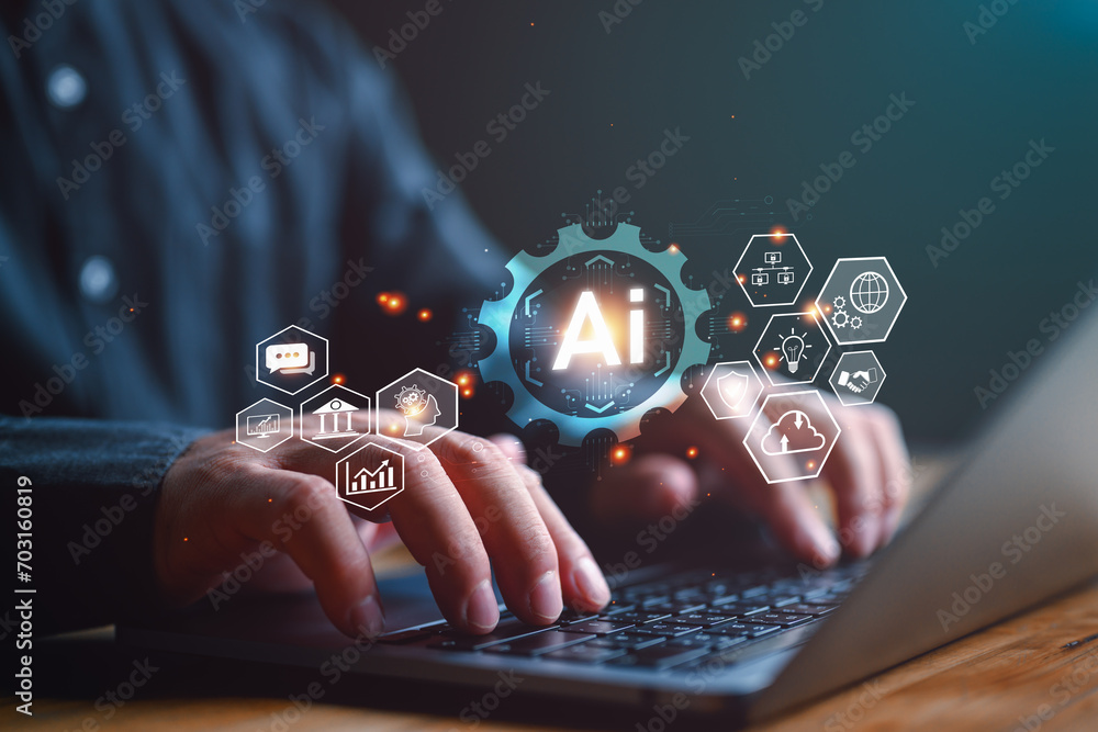 Ai technology, Artificial Intelligence. Man using technology smart ...