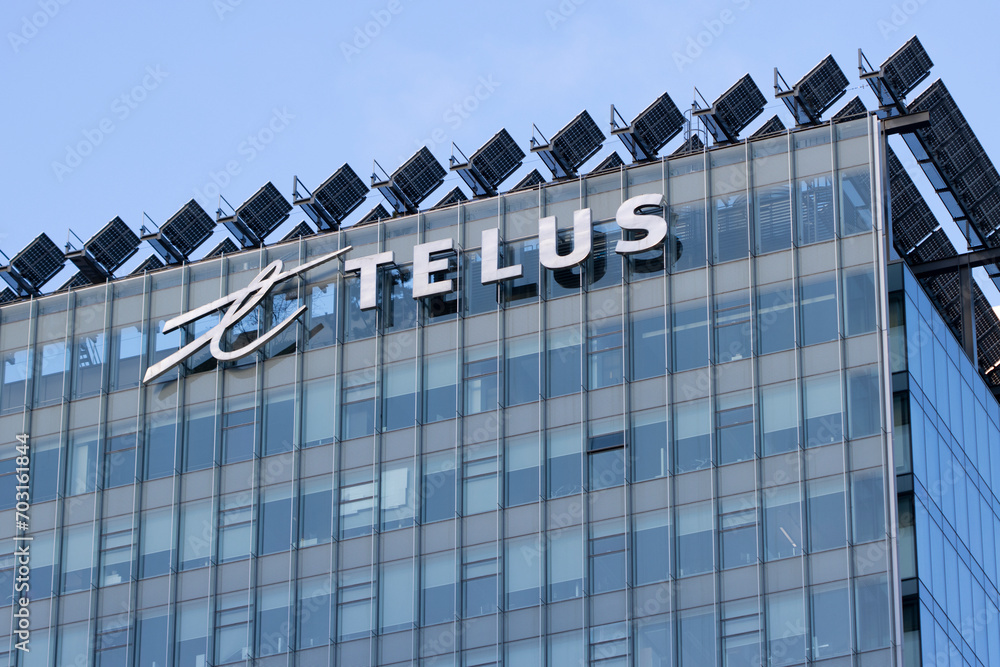 Vancouver, BC, Canada - Dec 23, 2023: Rows of solar panels are seen ...