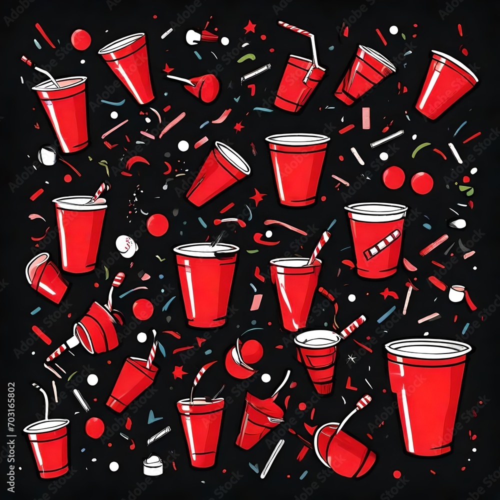 vector style illustration drawing of a red solo cup alcohol booze drink ...