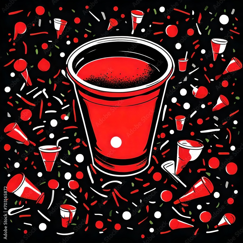 vector style illustration drawing of a red solo cup alcohol booze drink ...