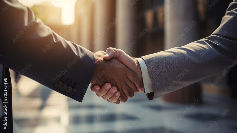 Saudi Arabian businessmen shaking hands and saying goodbye in front of ...