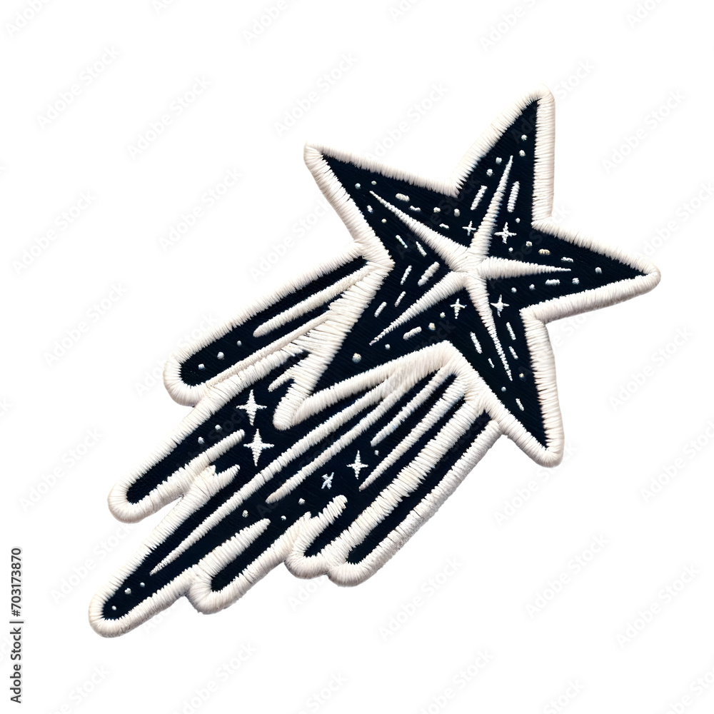 Embroidered patch badge with a shooting star on a transparent isolated ...