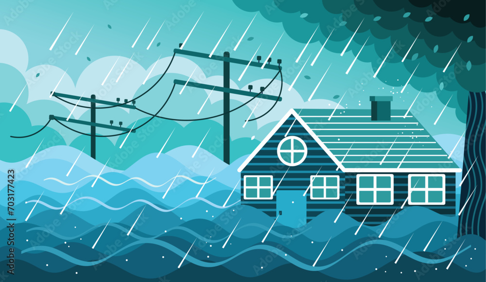 Flood Disaster Illustration Stock Vector | Adobe Stock